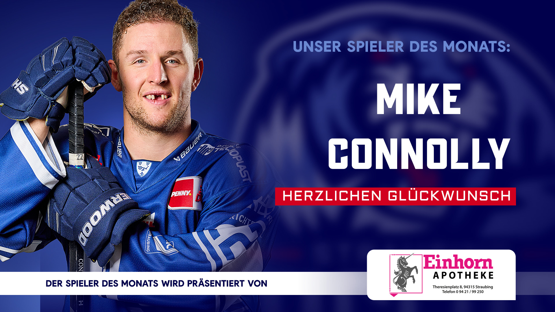 Mike Connolly ist Spieler des Monats November - Straubing Tigers Mike Connolly ist Spieler des Monats November - Straubing Tigers